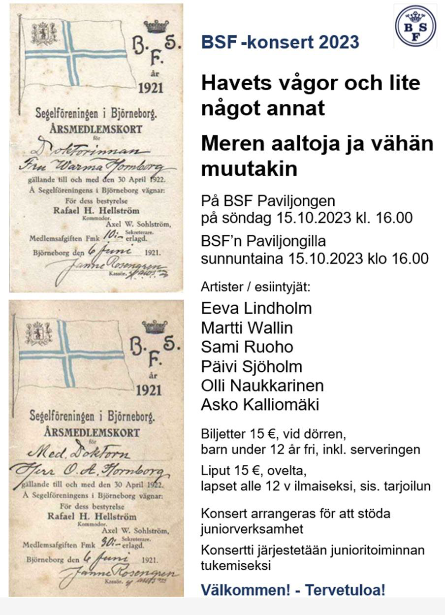 BSF -konsertti 15.10.2023 kl 16.00 Kallon Paviljonki | BSF